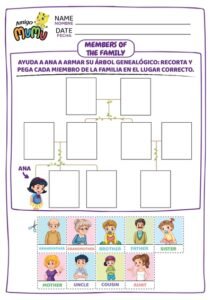 Atividades para imprimir - Miembros de la familia en inglés - Amigo Mumu