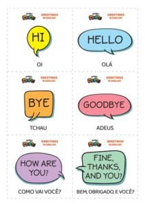 Atividades para imprimir - Saudações em inglês - Amigo Mumu